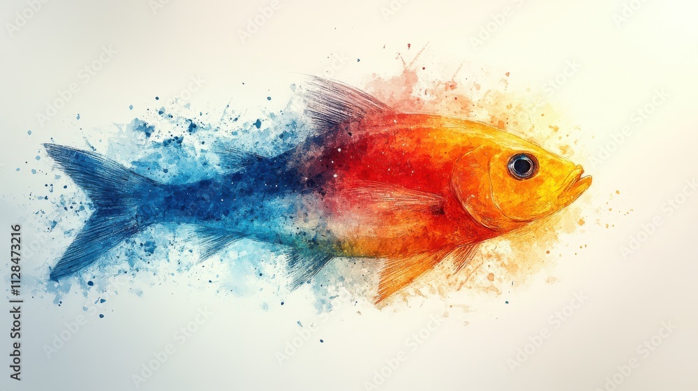ichthys christian symbol fish symbol on abstract watercolor background ...