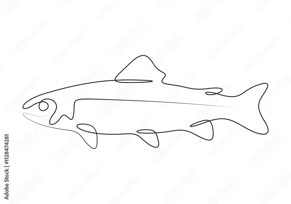 Continuous single line drawing of trout fish for logo identity. Large ...