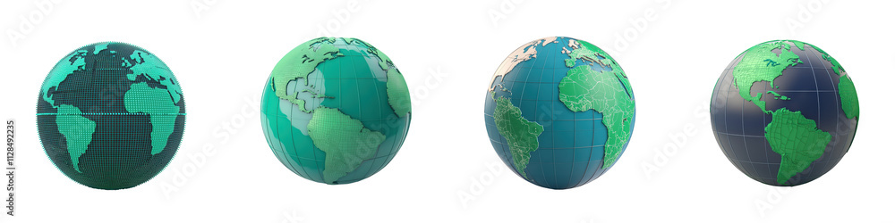 Colorful globes depicting the Earth s continents natural resources and ...