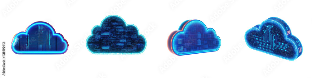Surreal digital cloud computing technology landscape with futuristic ...