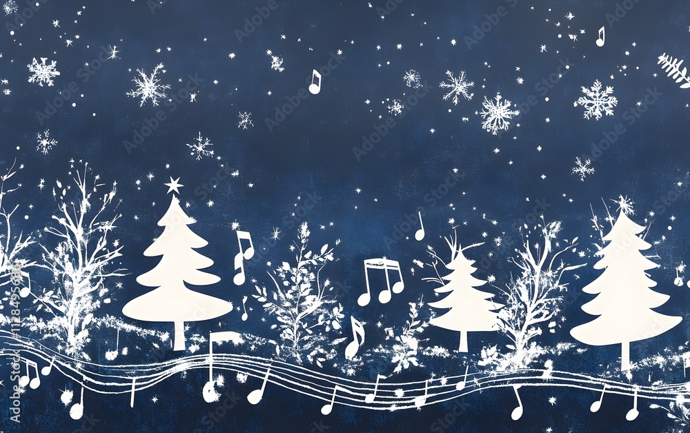 Chic floral border design, navy blue background with white Christmas ...