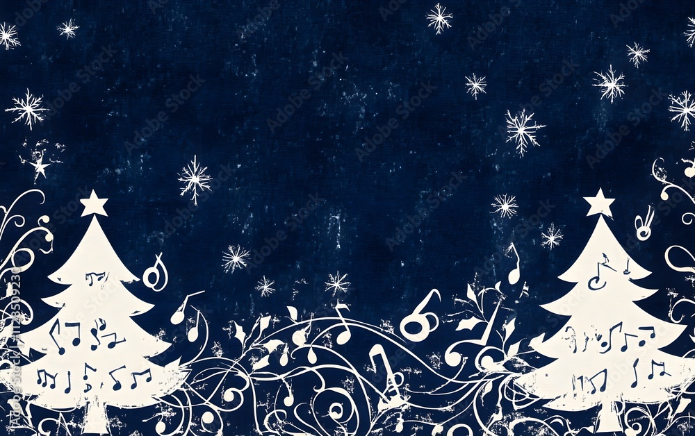 Chic floral border design, navy blue background with white Christmas ...