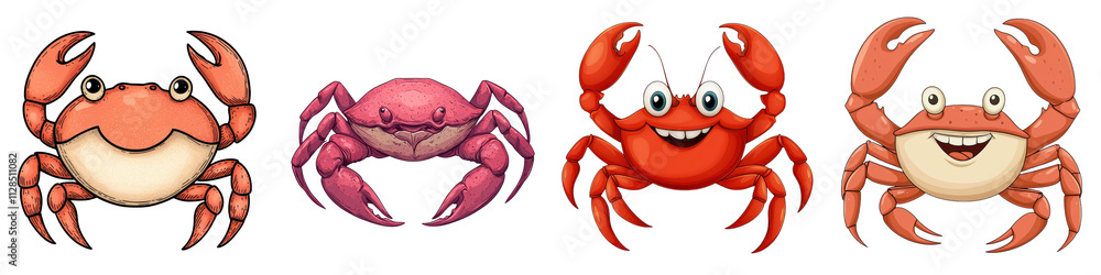 Colorful and whimsical of various cartoon crab characters in different ...
