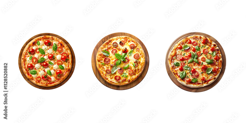 Set of pizza with mozzarella isolated on a transparent background, in a ...