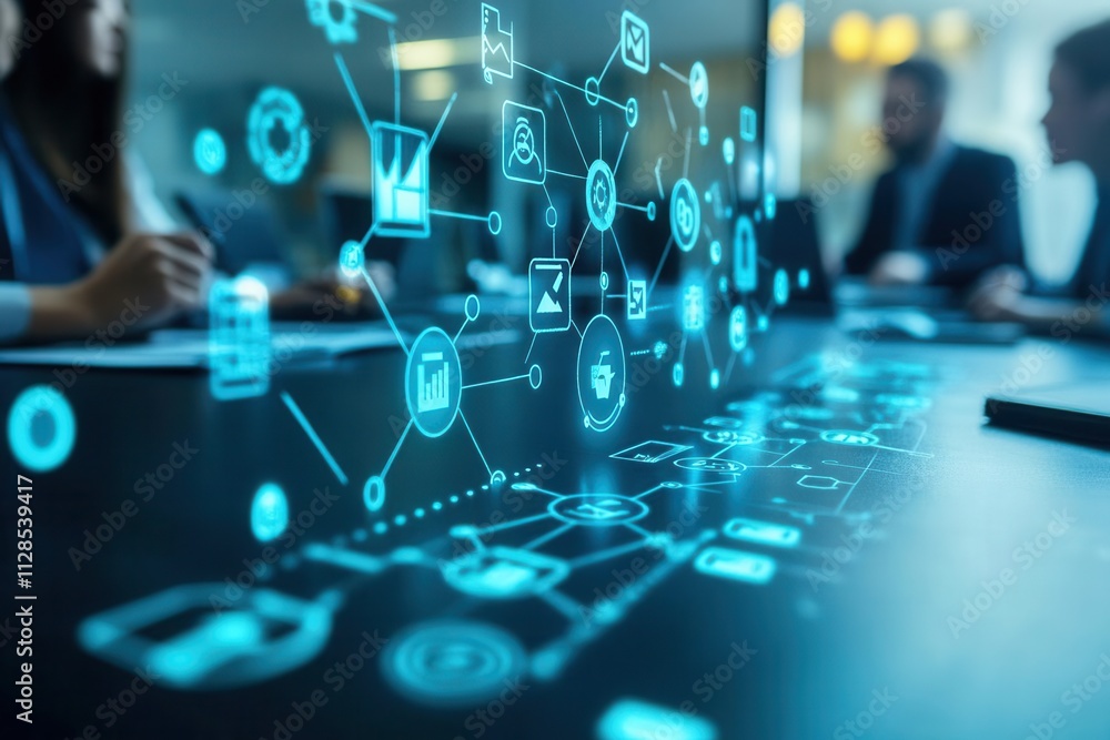 Professionals mapping out a strategic alignment process with icons and ...