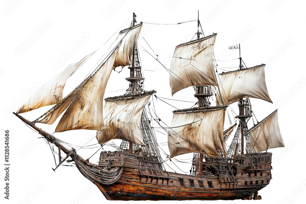 Pirate ship, isolated on a transparent background Stock Illustration ...
