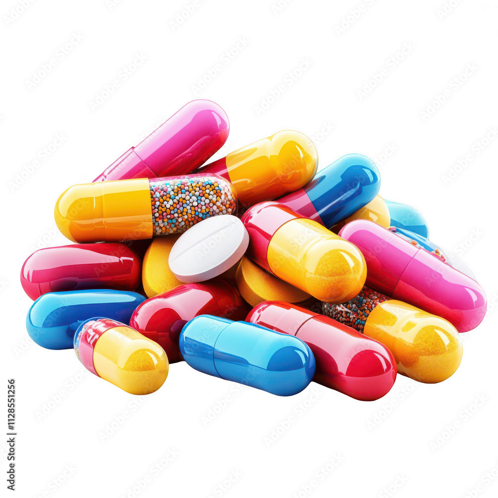 Colorful pills and tablets isolated on transparent background, PNG ...