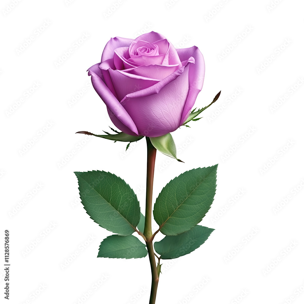 Lilac rose flower with clipping path, side view. Beautiful single lilac ...