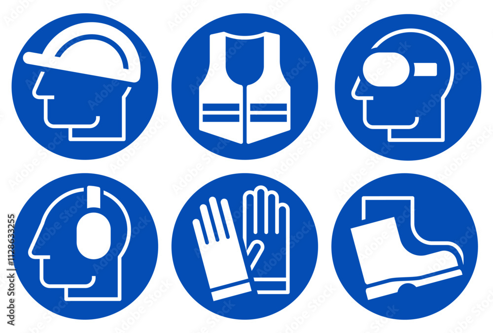 Safety signs - must be worn symbols, wear hearing protection, wear ...