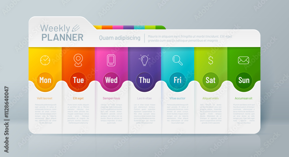 Weekly planner timeline infographic, daily week schedule, plan or step ...