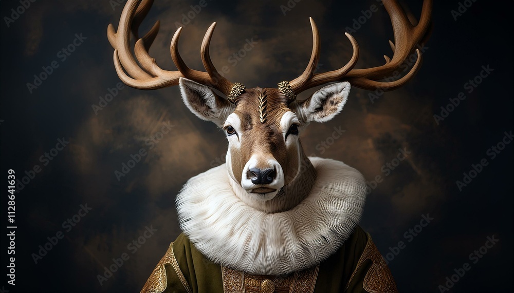 Reindeer renaissance painting portrait who looks like the ruler in ...