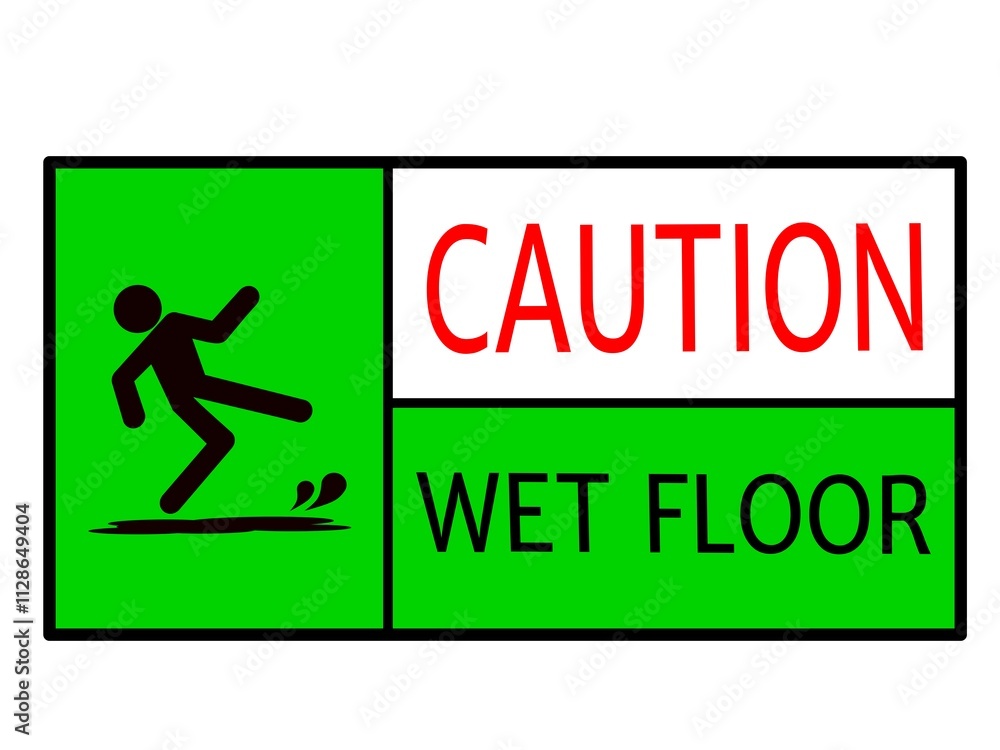 Hazard slippery surface wet floor sign, vector illustration isolated on ...