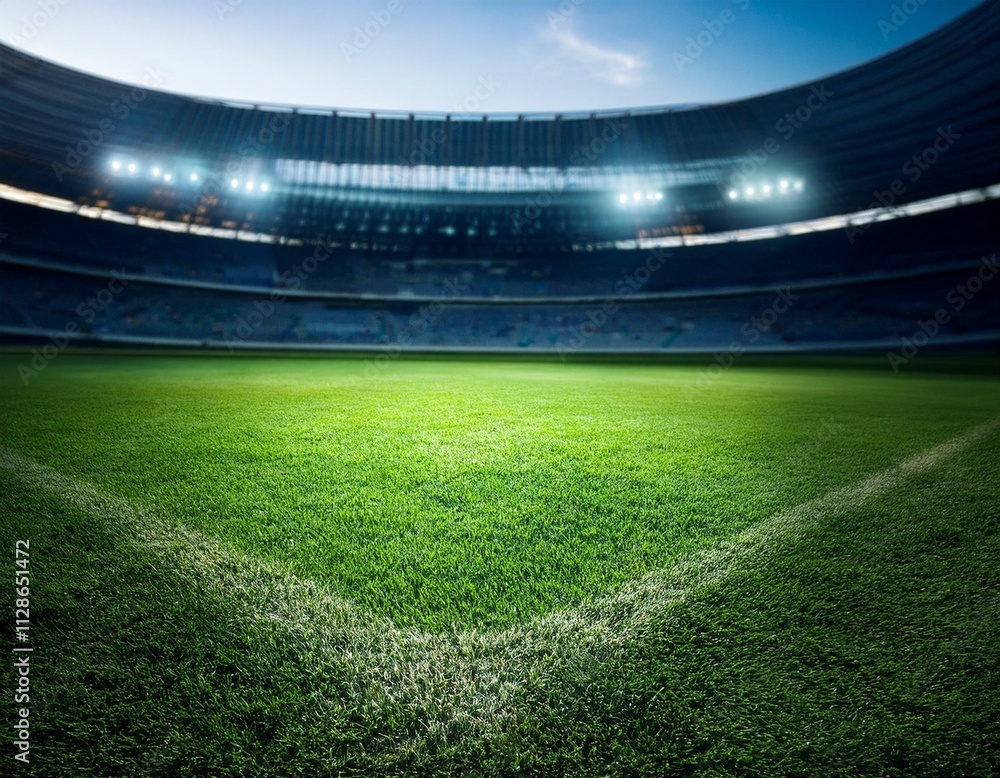 soccer stadium with illumination, green grass and night sky Stock Photo ...