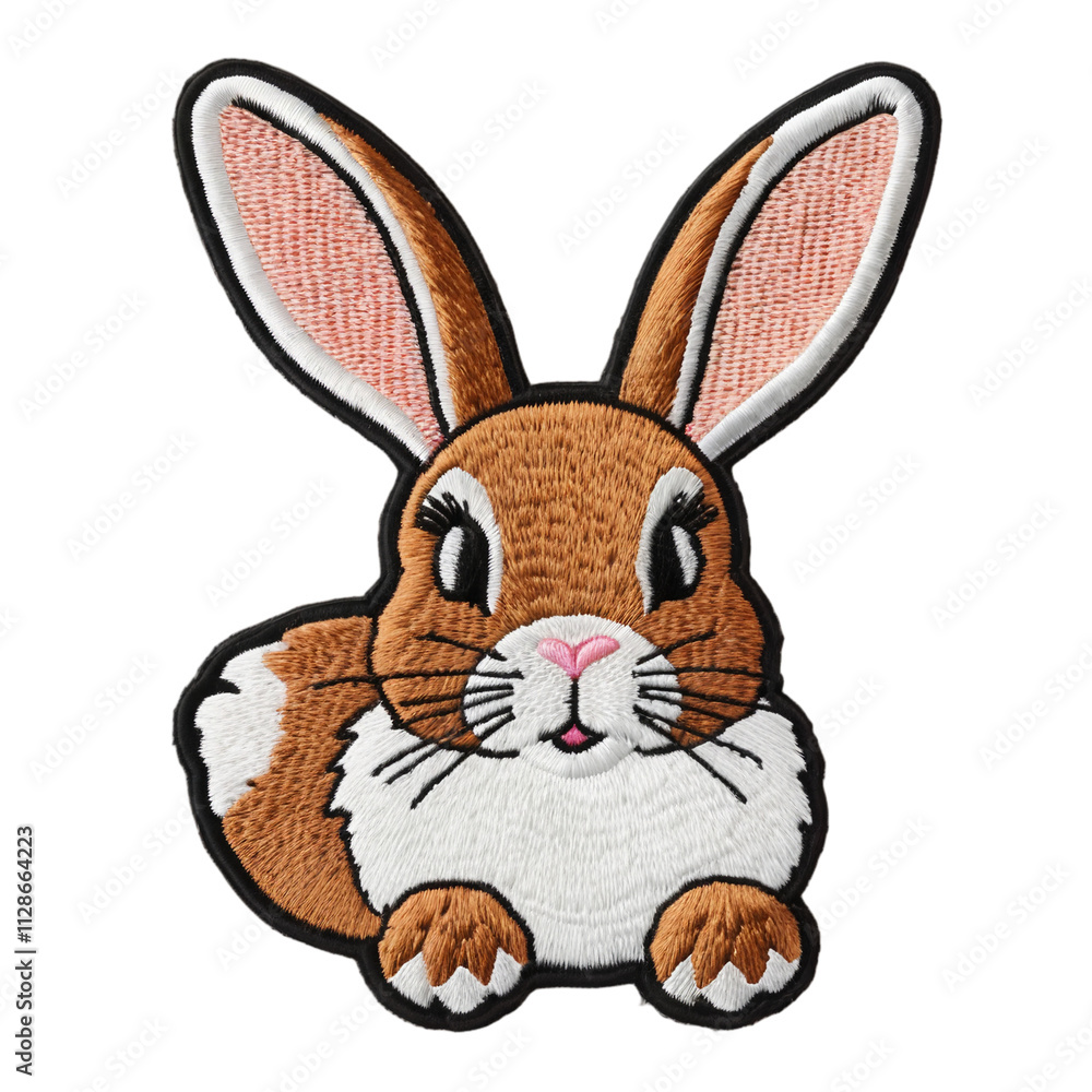 Cute embroidered bunny patch with large ears and a friendly expression ...