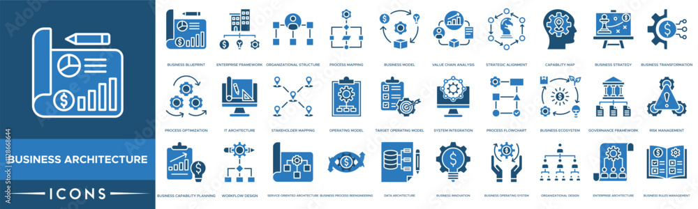 Business architecture icon. Business Blueprint, Enterprise Framework ...