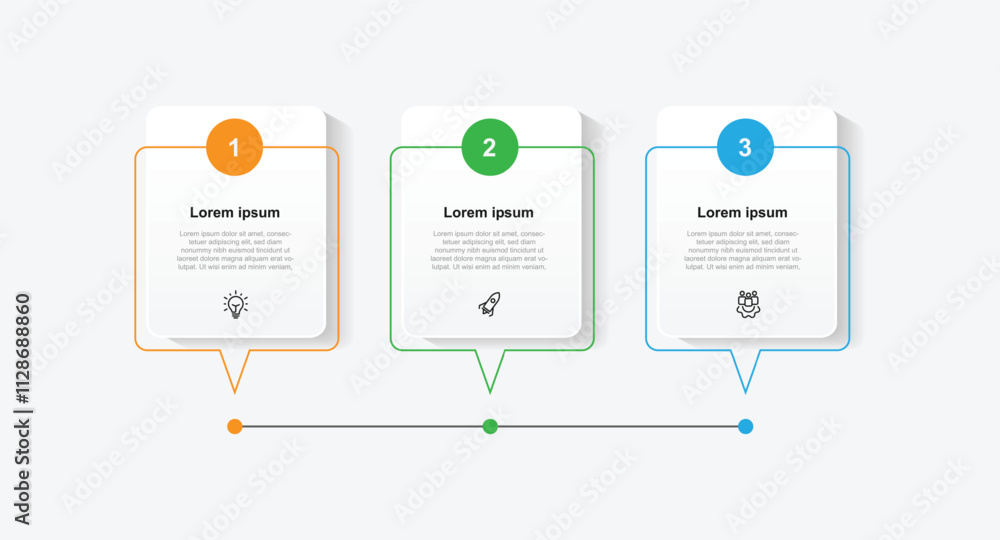 3 step table business information, workflow, presentation. Vector ...