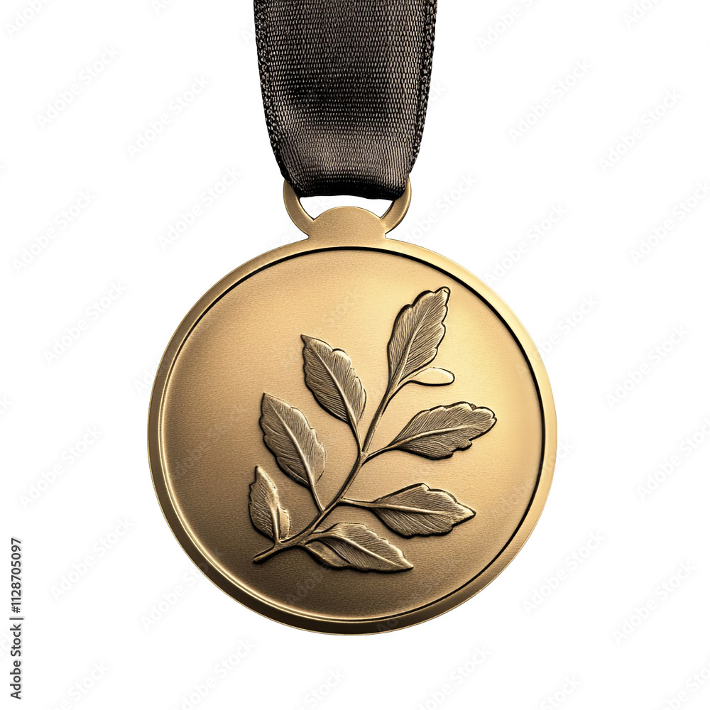 Gold Medal with Leaf Design Achievement Award Success Recognition Honor ...
