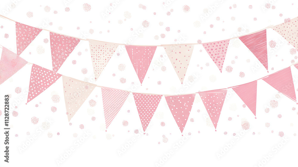 pink bunting banner illustration, pastel pink color palette Stock ...