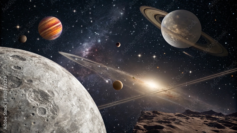 In space planets stars galaxies black holes nebulae asteroids comets ...