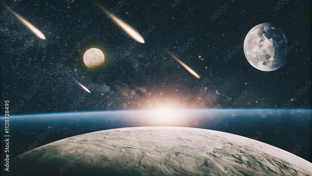 In space planets stars galaxies black holes nebulae asteroids comets ...