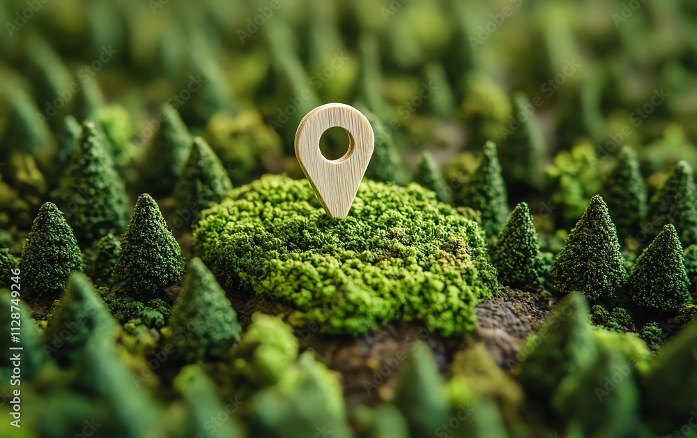 Green location pin concept, shaped like a forest, ecotourism for ...