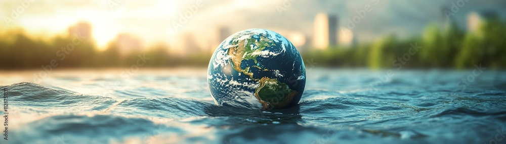 World climate change 3D concept, melting ice caps, global warming ...