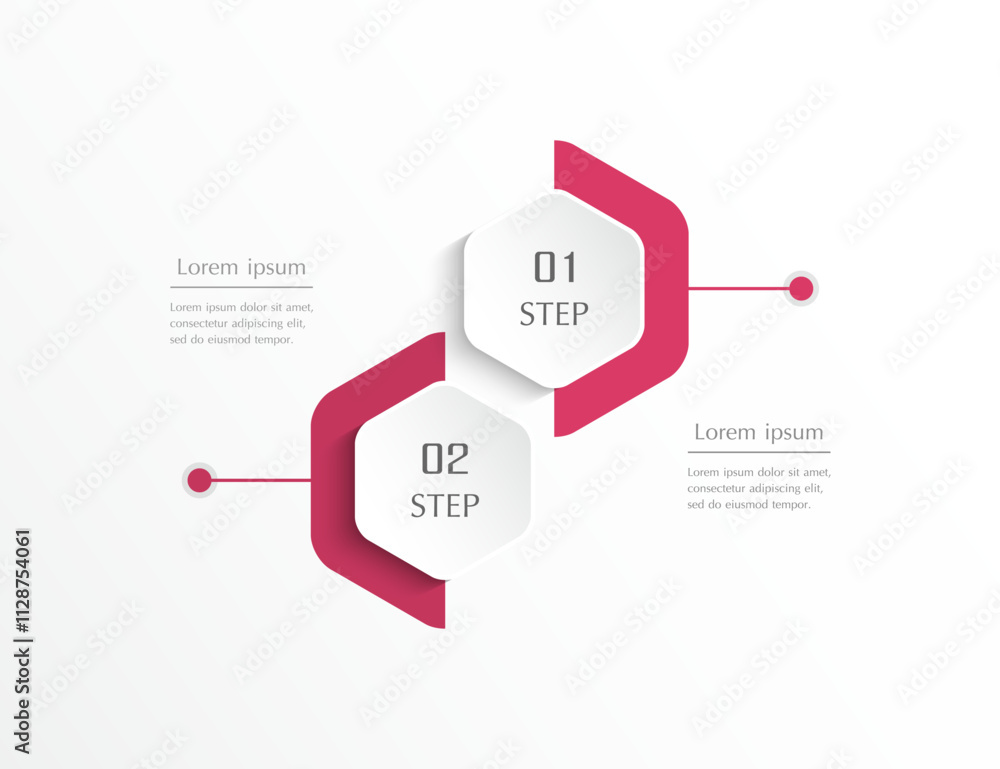 Step by step pink infographic template with 2 steps, options, parts or ...