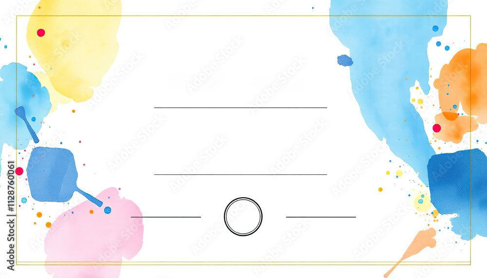 Creative certificate design with watercolor splashes and geometric line ...