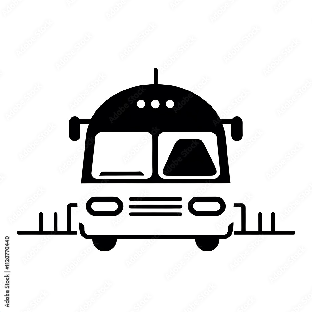 Ilustração School Bus Icon: Simple, minimalist black and white vector ...