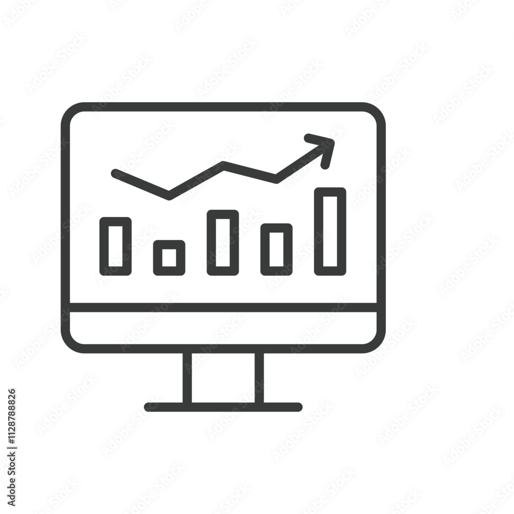 Data analysis icon in line design. Data, analysis, statistics, information, research, trends ...