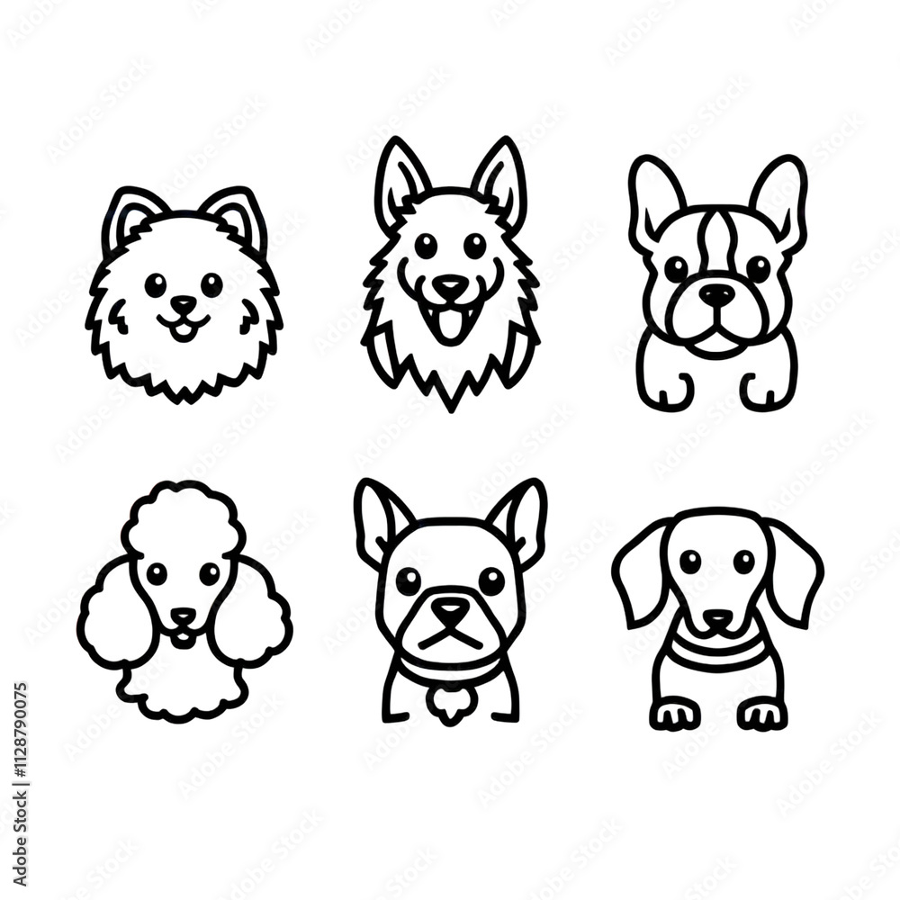 set of six puppy dog clip art line drawing illustration cartoon ...