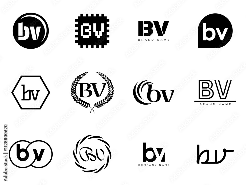BV logo company template. Letter b and v logotype. Set different ...