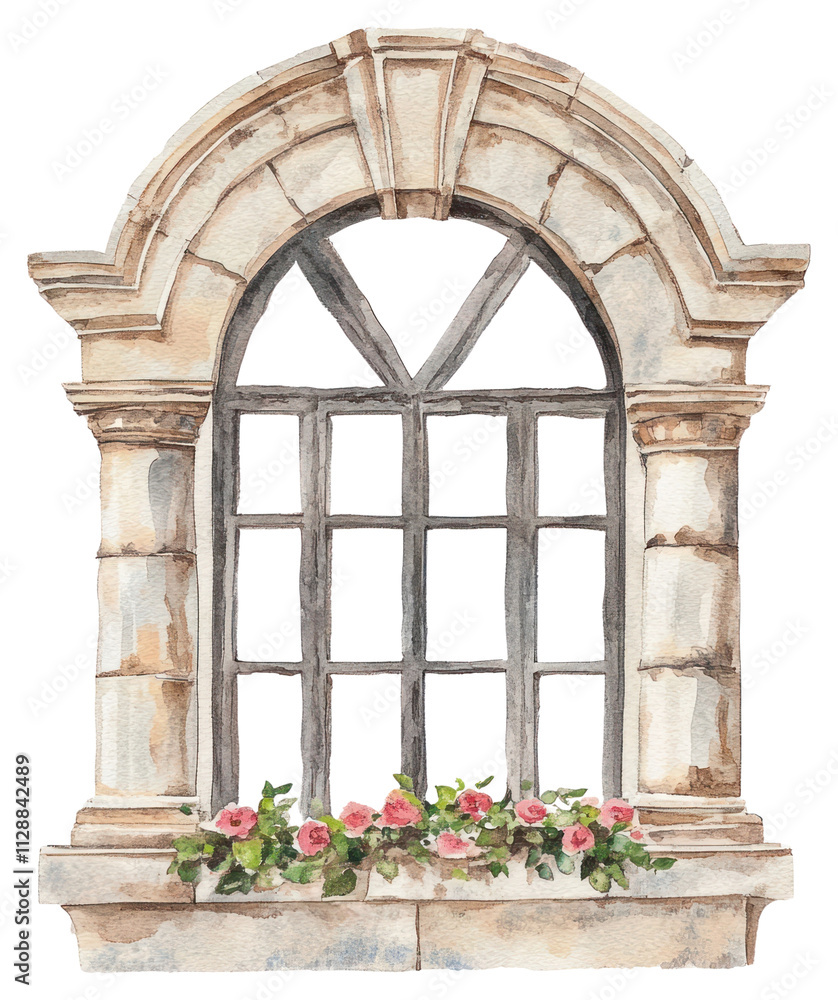 PNG An ancient Greek window architecture windowsill blossom. Stock ...