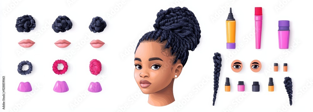 Cartoon of an African woman's face animated with hairstyle, eyes, nose ...