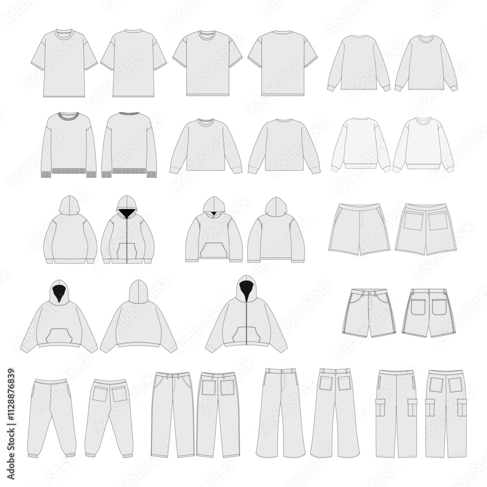 Set of Clothing Mockup Template - Apparel Vector Mockups Bundle ...