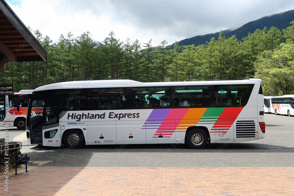 Alpico Kotsu Highland Express Bus at Kamikochi Bus Terminal in Nagano, Japan. September 18, 2024 ...