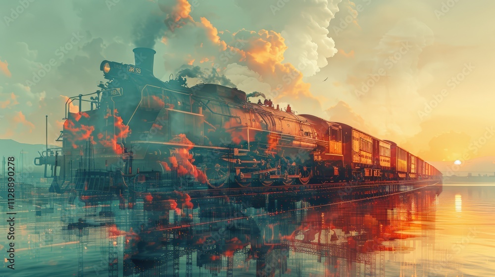 Double exposure to modern technology logistic transportation, network ...