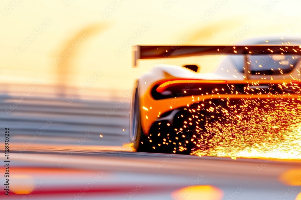Race car speeding on a track at night with motion blur effect Stock ...