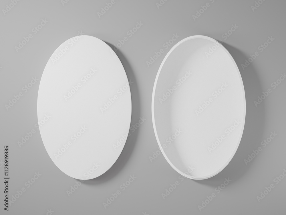 Open oval shape box mockup, top view open lid empty round box, egg ...