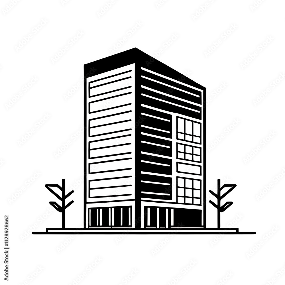 Modern Minimalist Building Line Art Illustration: A sleek and stylish ...