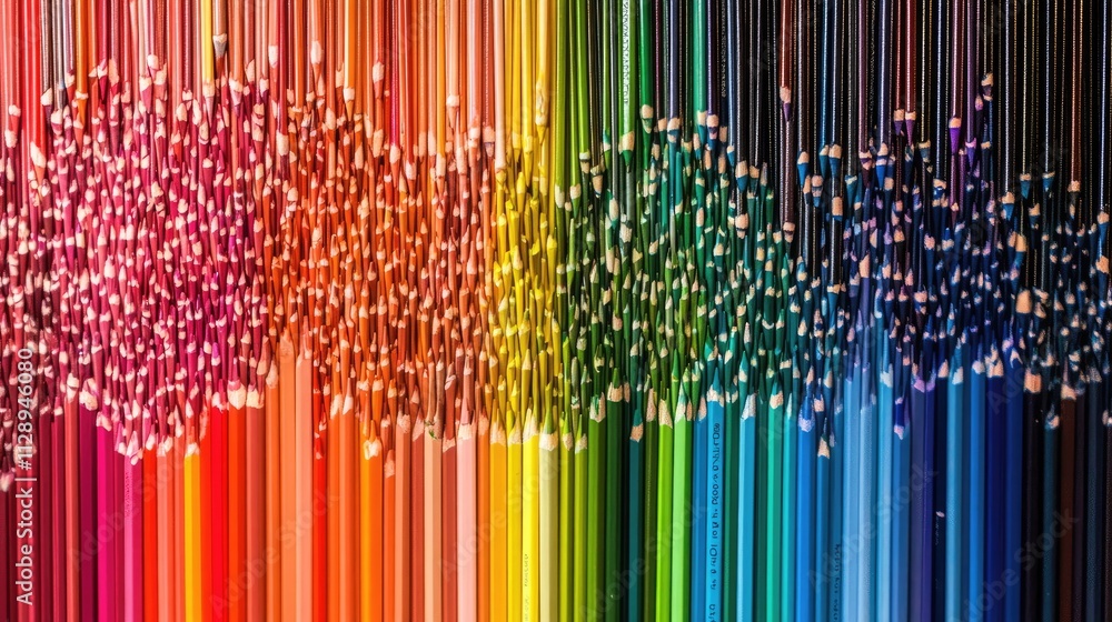 Gradient display of 500 color pencils, transitioning seamlessly from ...