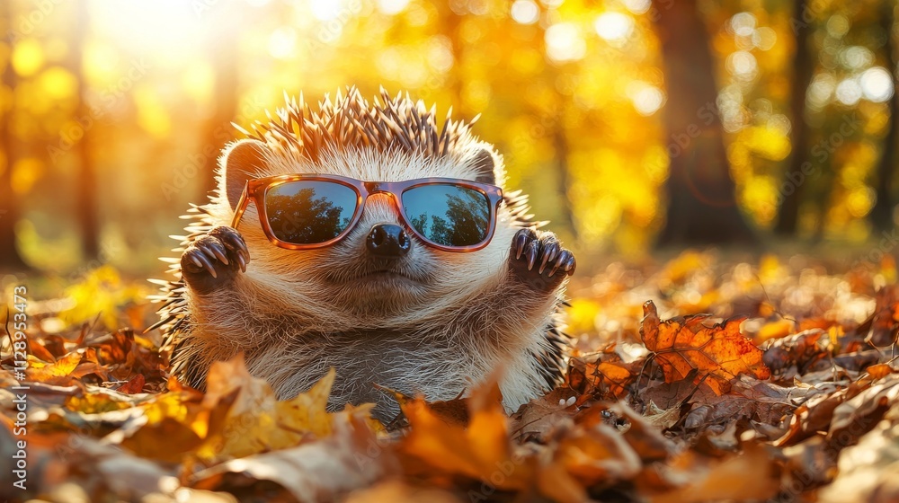 Cute cartoon hedgehog with sunglasses and a thumbs up, ideal for wall ...