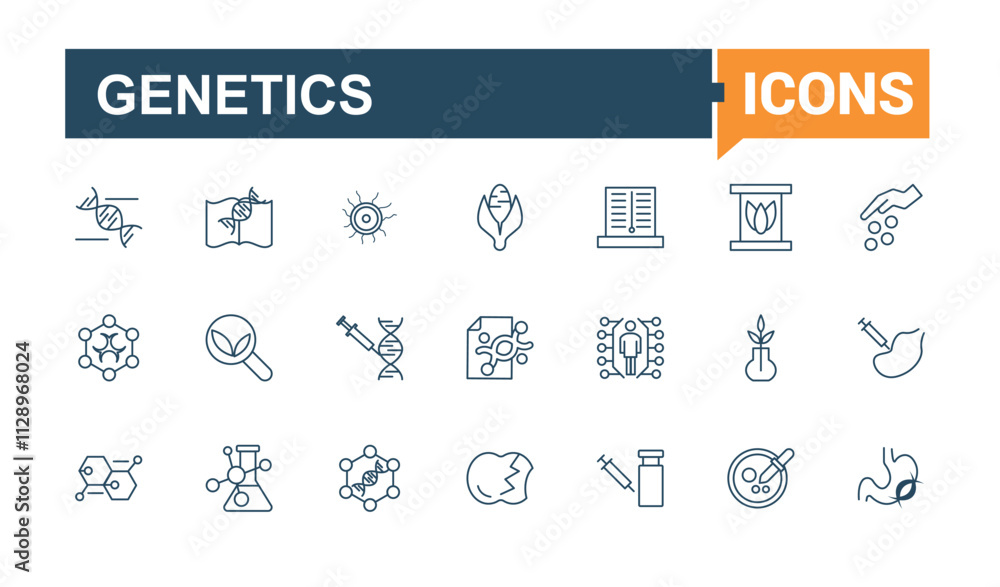 Genetics line web icon set. It contains symbols to science, modified ...