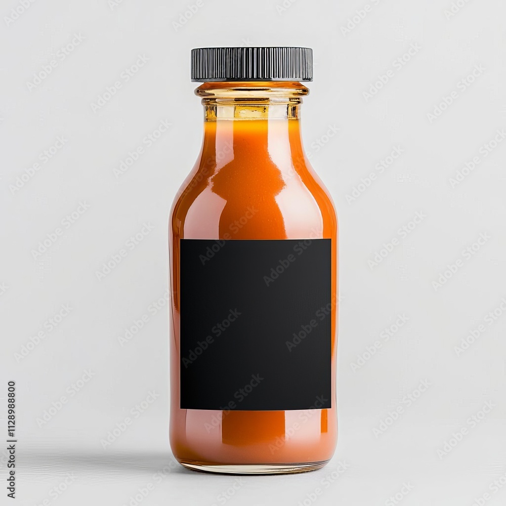 BBQ sauce bottle mockup with blank black label on an amber glass, Blank ...