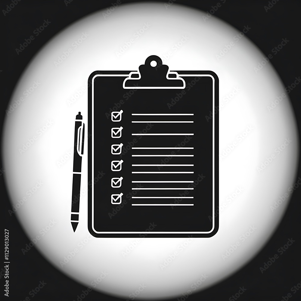 Checklist Icon: A simple yet effective icon depicting a clipboard with a checklist and a pen ...