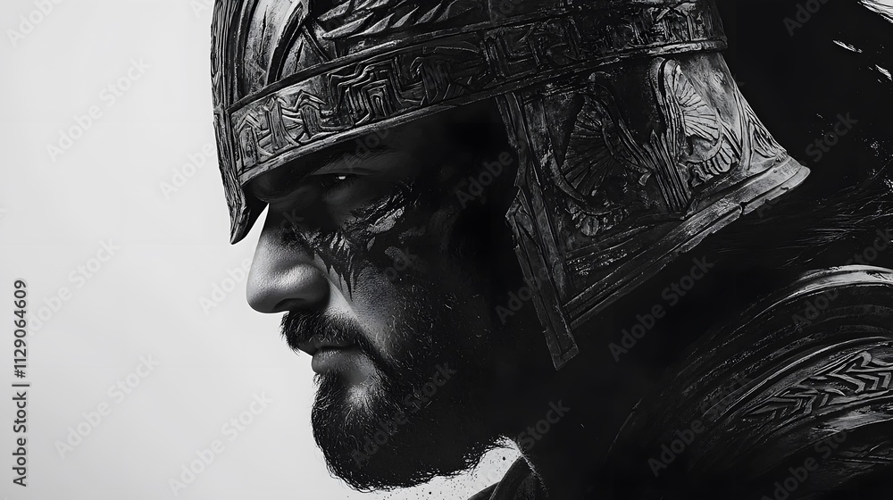 exposure of a man’s contemplative face intertwined with dark shadows ...