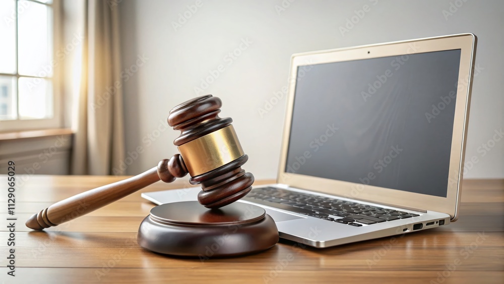 Minimalist Online Auction Scene Featuring a Gavel Symbolizing Internet ...