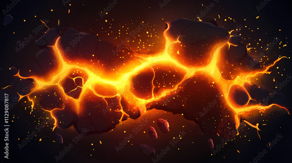 Lava molten texture, top view, volcano magma glow texture in cracking ...