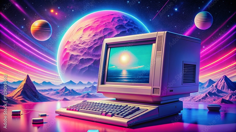 Retro Futuristic Drone Photography Featuring Vaporwave-Style Old ...