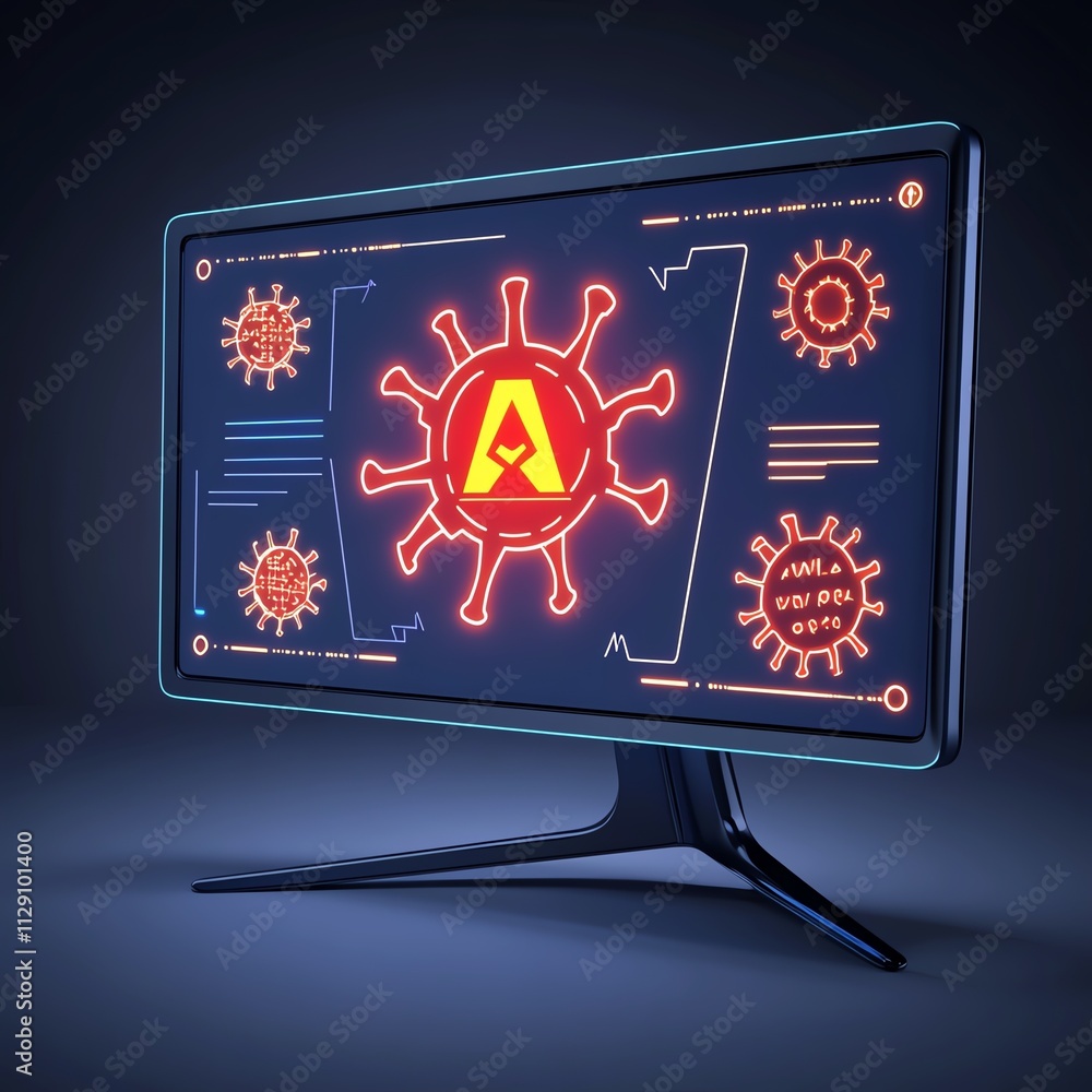 Health warning alerts, glowing red emergency notification on digital ...